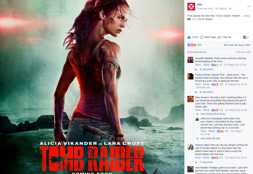 Poster phim Tomb Raider 2018 bị người hâm mộ "ném đá" vì Photoshop quá ...