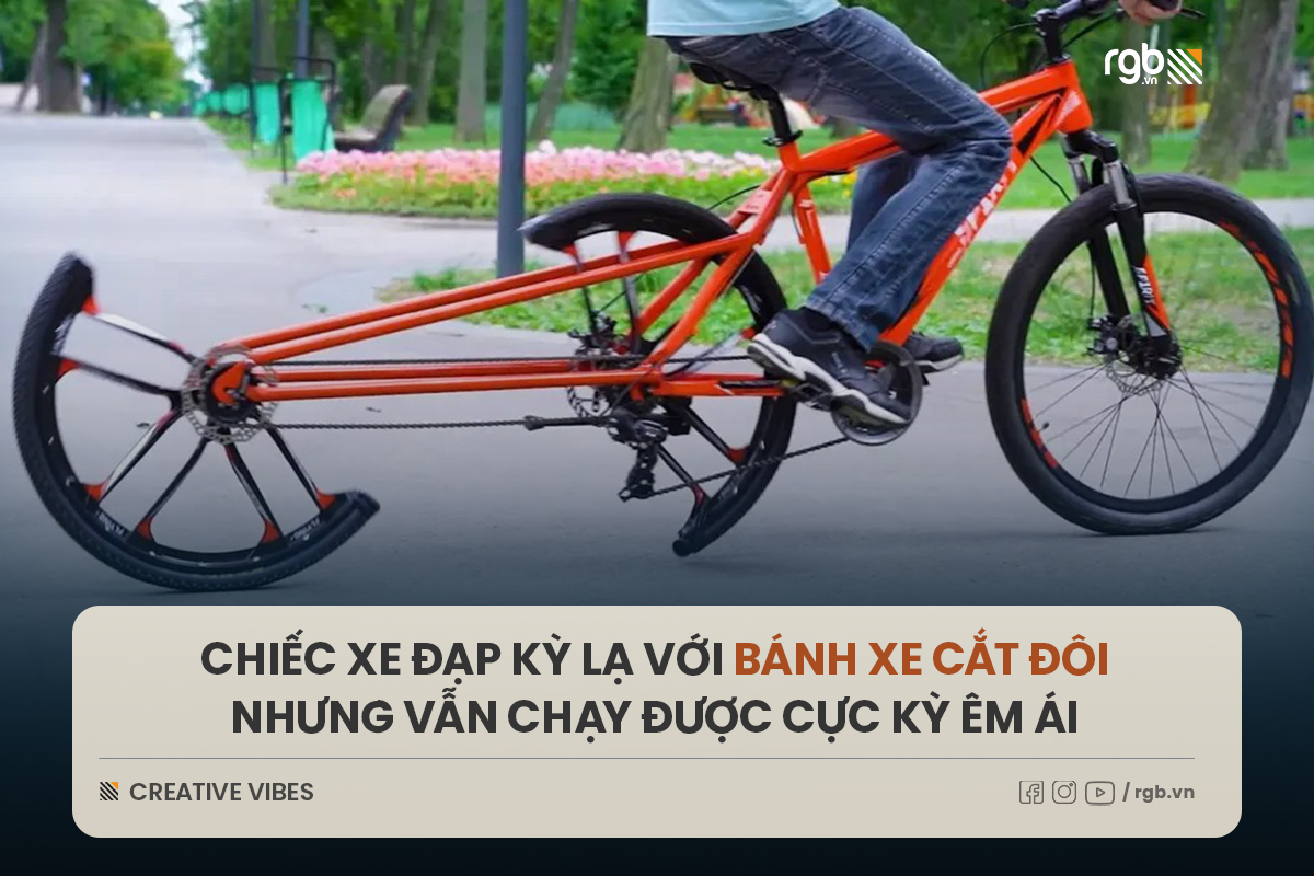 Chiếc xe đạp kỳ lạ với bánh xe bị cắt làm đôi nhưng vẫn chạy được cực ...